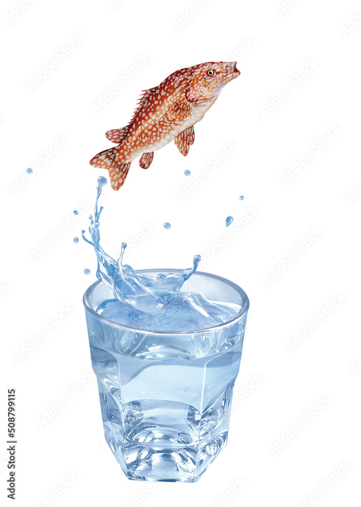 Stockillustratie vielle , poisson, sauter, évasion, eau, en verre ...