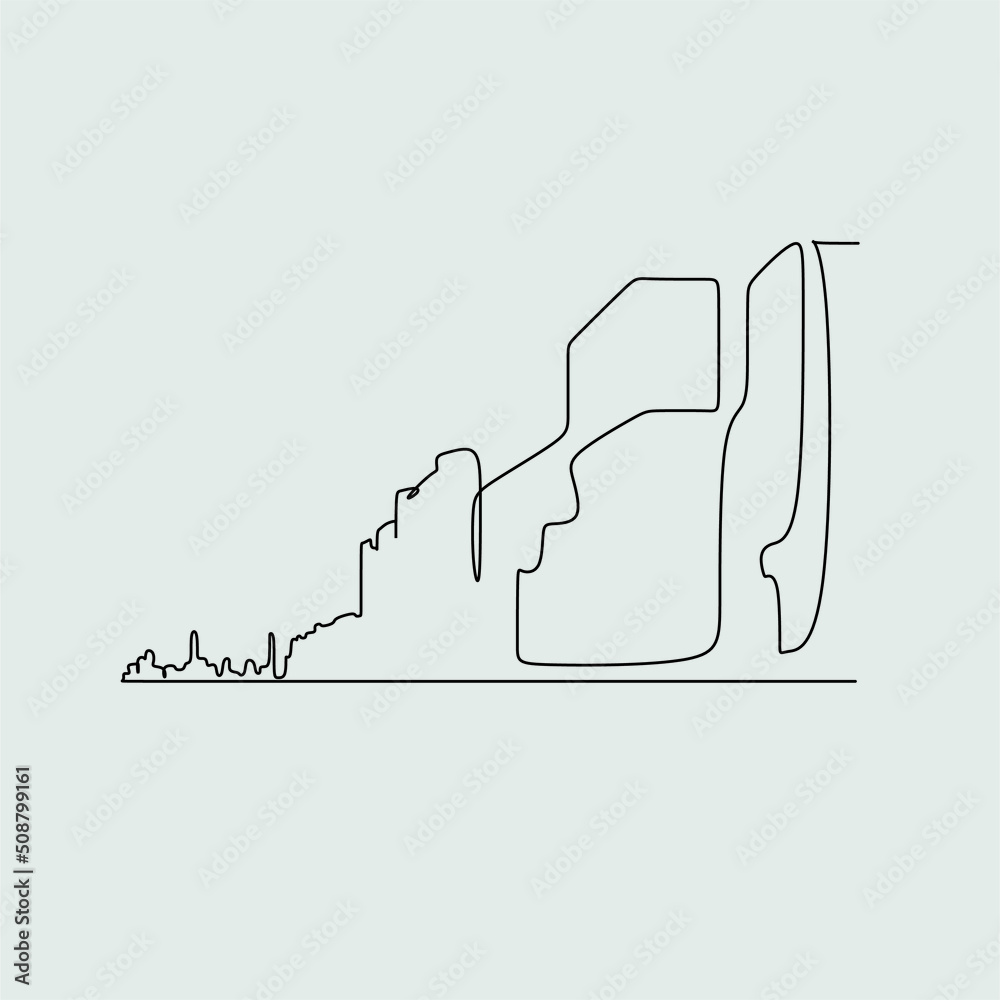 Continuous drawing in one line. Cityscape building line art silhouette ...