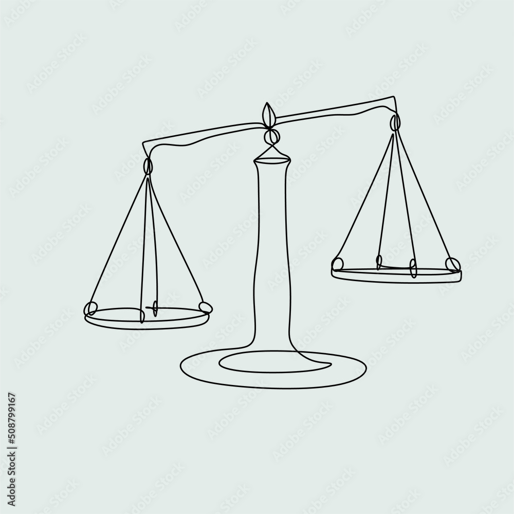 One line drawing of law balance, or Scale icon, symbol of court and ...