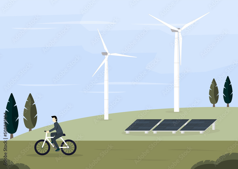 wind turbine and solar cell energy in simple graphic Stock Vector ...