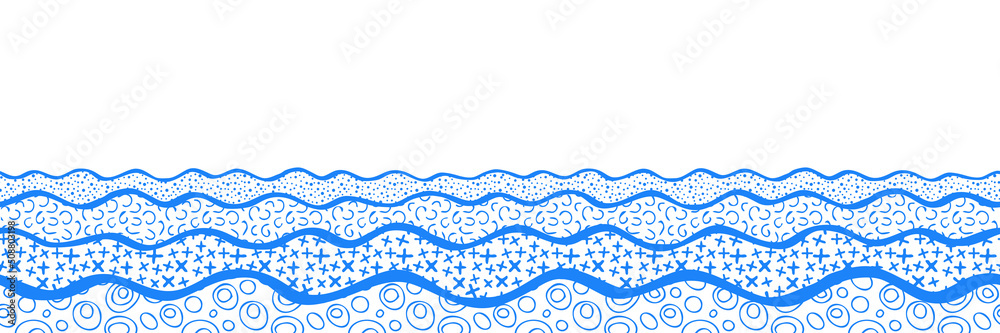 Vector drawing of waves on the sea, different textures, seamless border ...