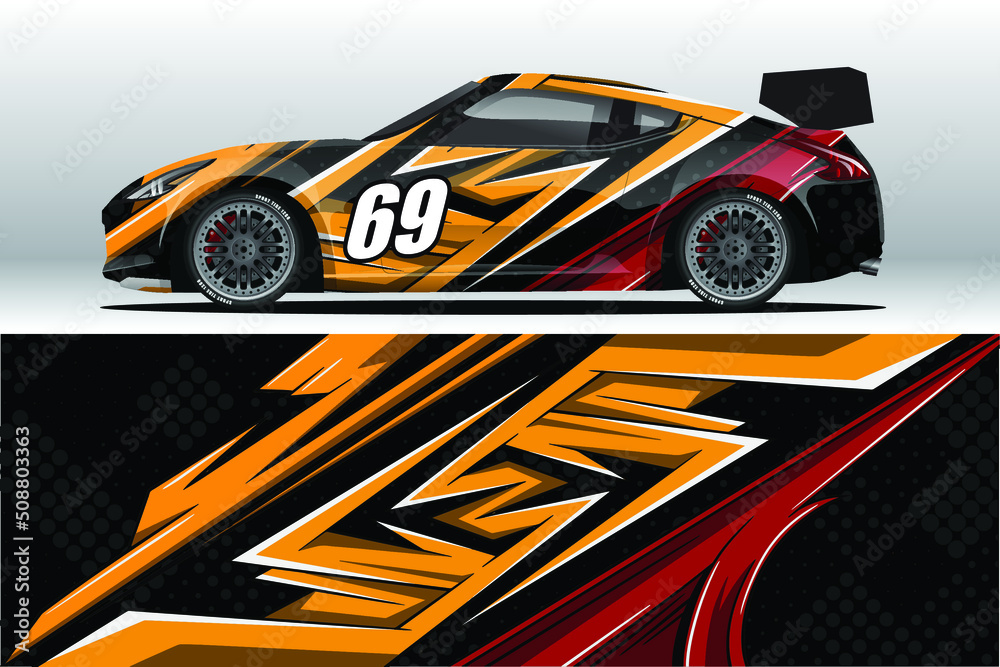 Abstract Race car wrap sticker design and sports background for daily ...