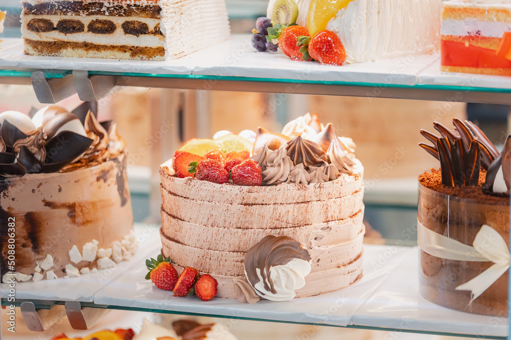 yummy assortment baked pastry in bakery. Various Different Types Of ...