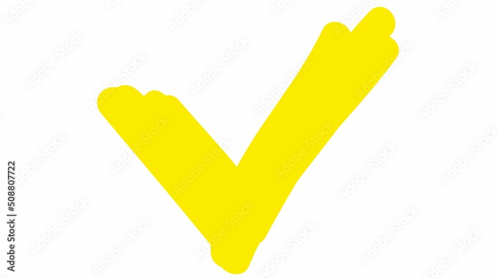 Animated yellow icon of check mark drawn with marker. Hand drawn symbol ...