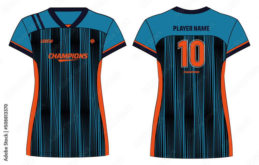 Women Sports Jersey t-shirt design flat sketch illustration with ...