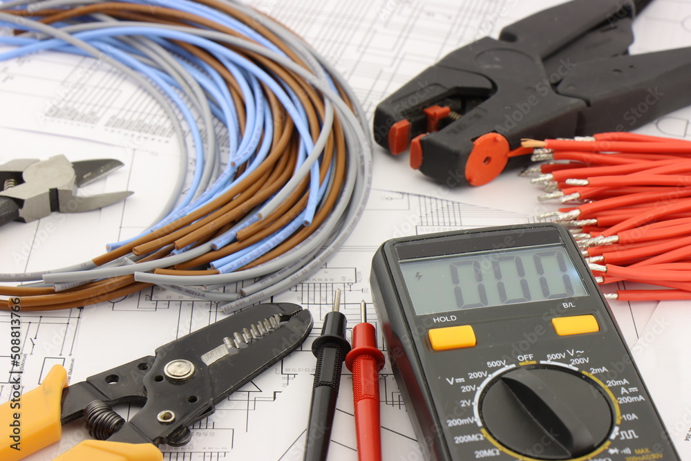 Multimeter and tools for installing an electrical control panel in ...