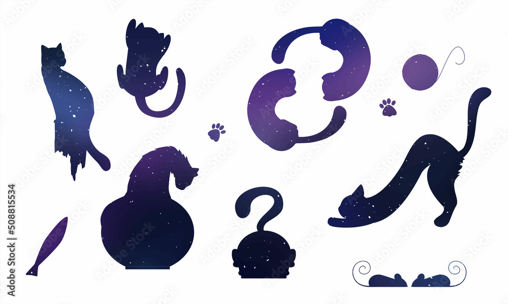 Stencil. Vector image of flat isolated cats on a white space color ...