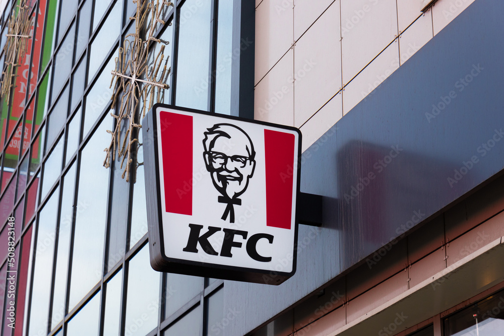 Krasnoyarsk, Russia - May 29, 2022: KFC restaurant logo on facade ...