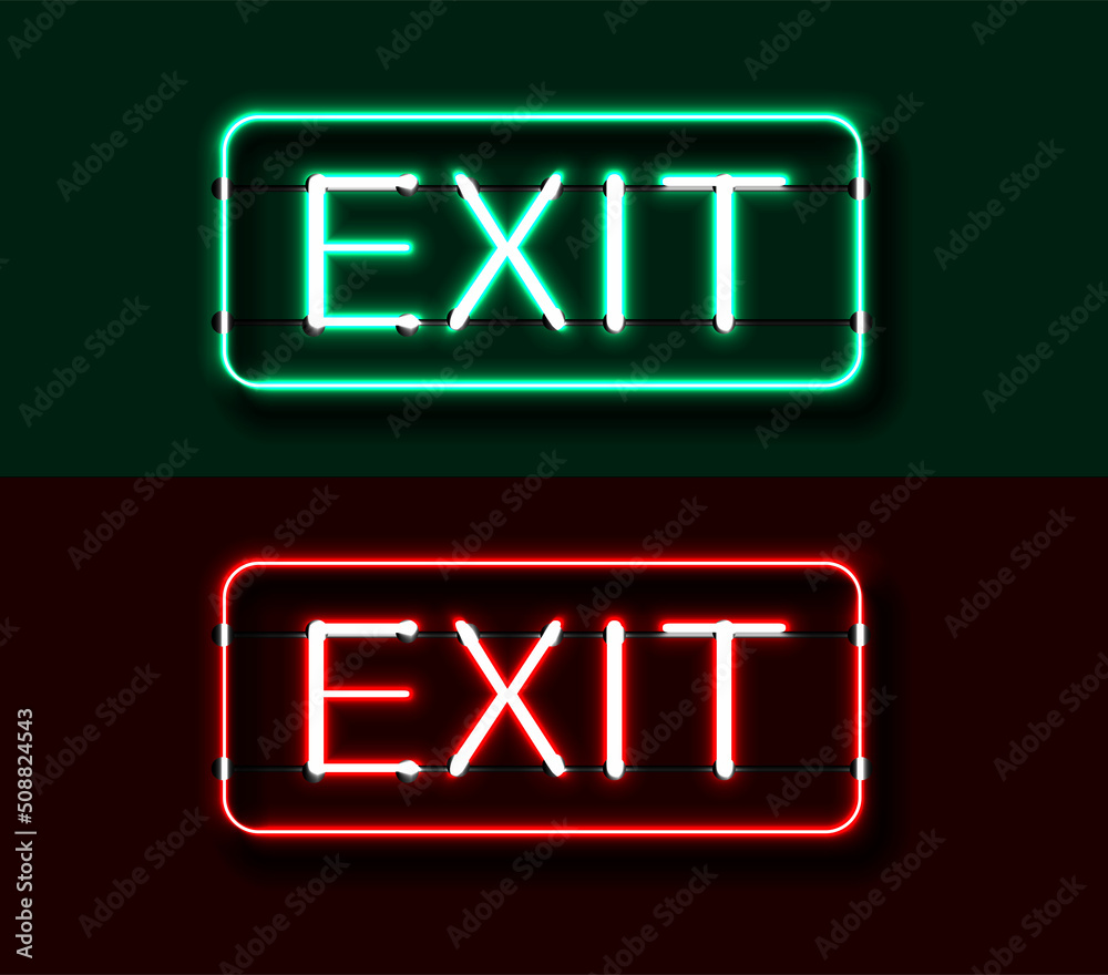 3d realistic vector illustration banner. Exit sign in red and green ...