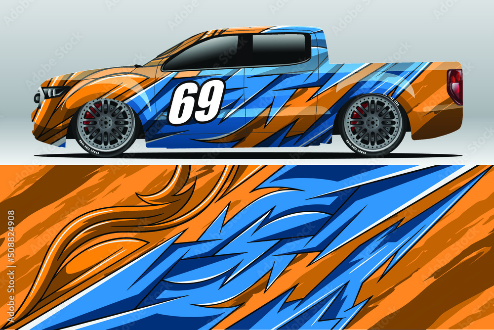 Abstract Race car wrap sticker design and sports background for daily ...