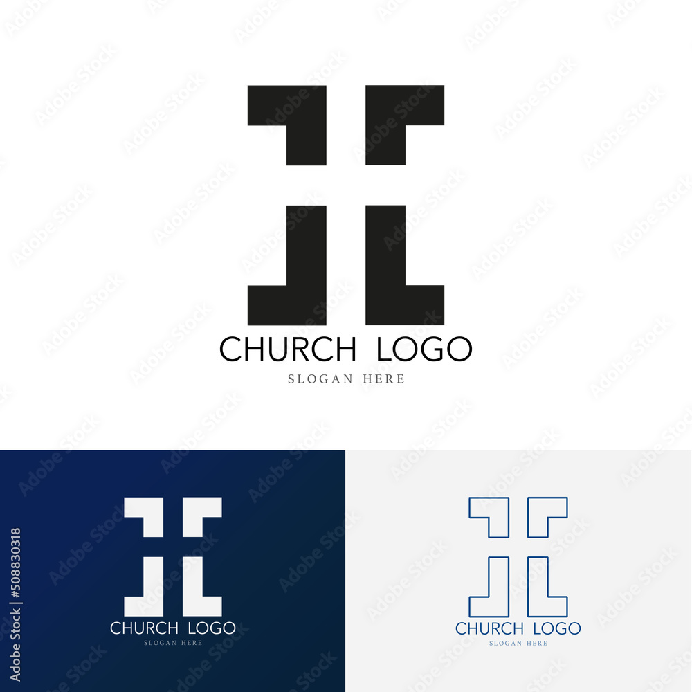 Church logo with cross design vector illustration isolated on white ...