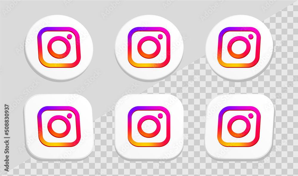 3d instagram logo icon in round white circle and square frame. social ...
