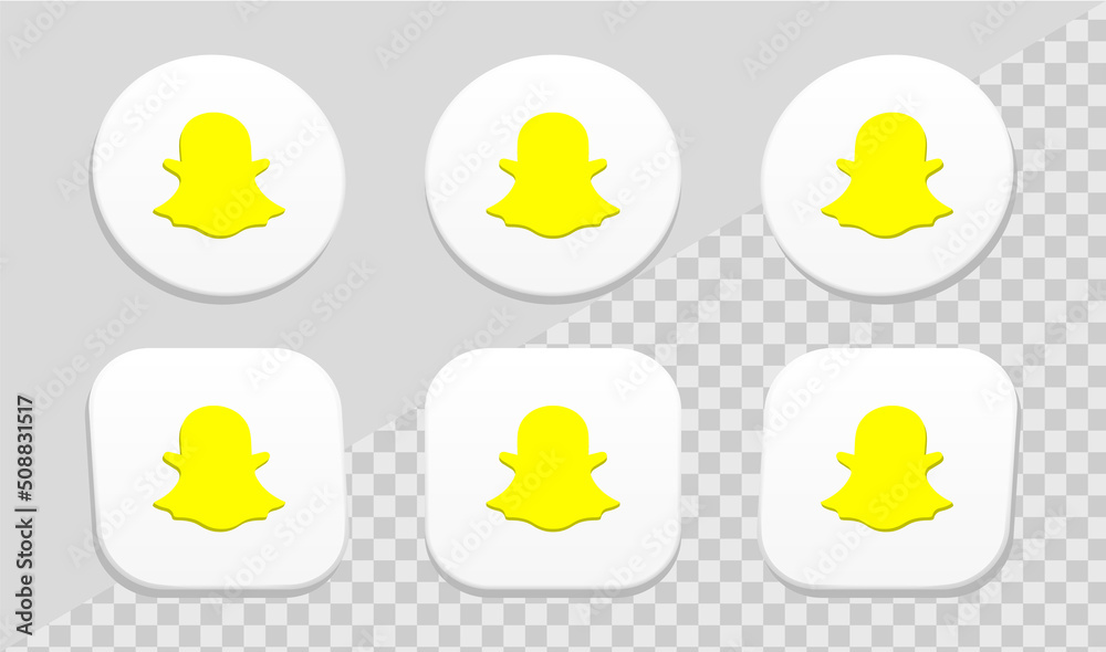 3d snapchat logo icon in round white circle and square frame. social ...
