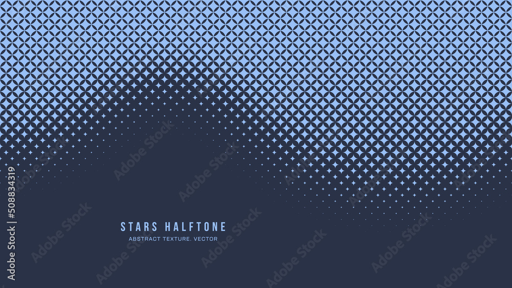 Stars Halftone Geometric Pattern Vector Smooth Curve Wave Border Navy Blue Abstract Background