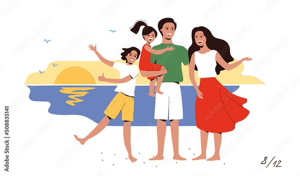 Family time. The family is resting on the sea. Relaxing on the beach. A ...