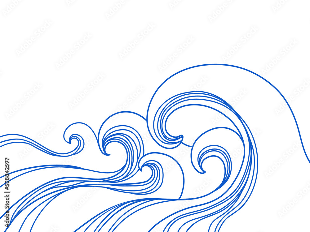 Sea waves outline illustration background for print or design. Seascape ...