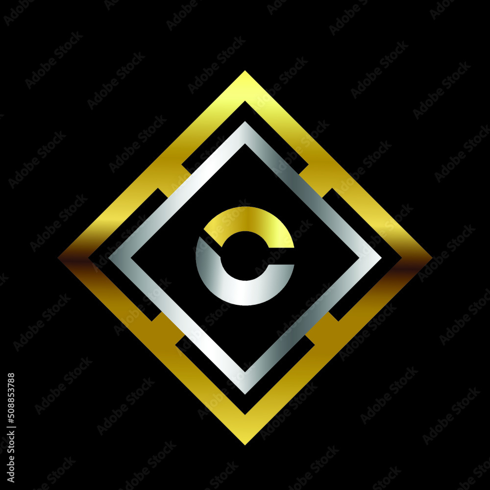 Premium luxury Vector elegant gold and silver font Letter C Template for company logo with ...