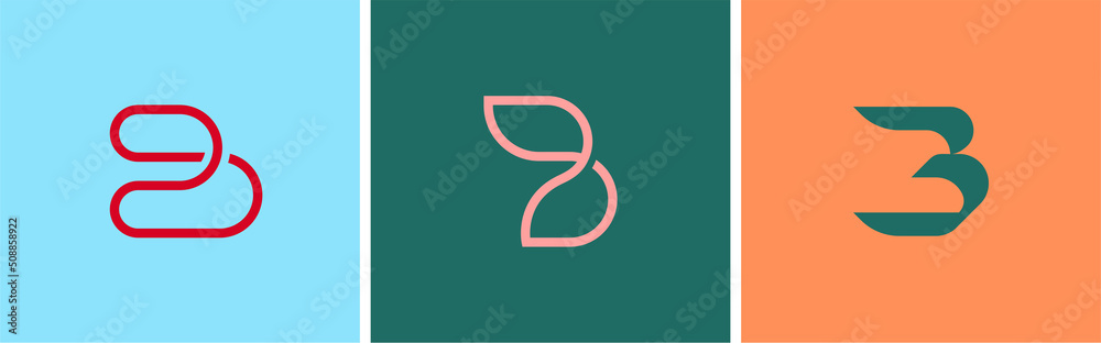 Set of three vector logos. Linear logo monogram letter B. Vector ...