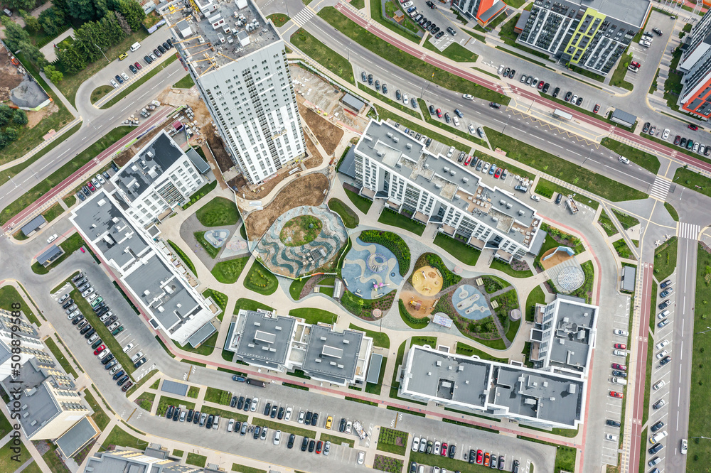 apartment buildings in a new residential complex. aerial view from ...