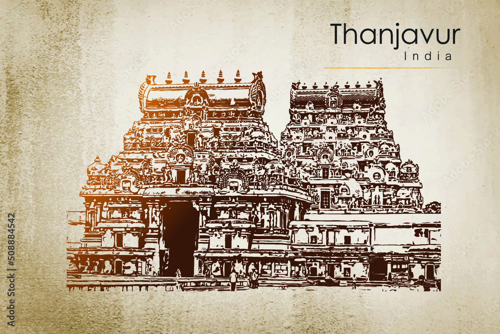 Brihadishvara Temple, Thanjavur, Tamil Nadu, India, vector art ...