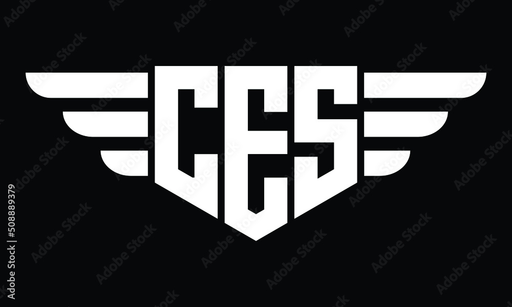 CES three letter logo, creative wings shape logo design vector template ...