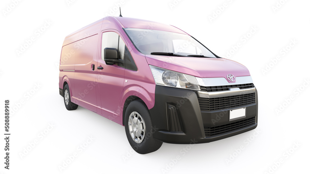 Tokyo, Japan. April 12, 2022: Toyota Hiace. Pink commercial van for ...