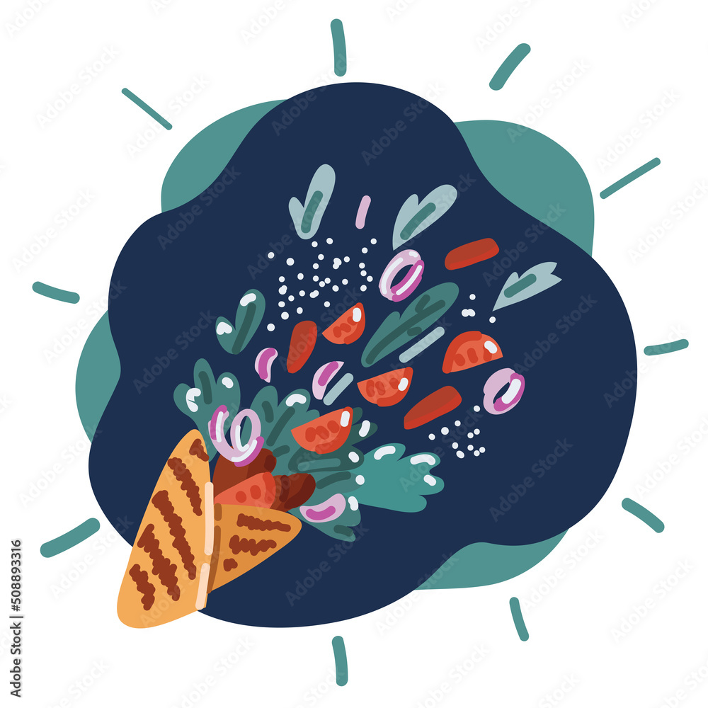 Cartoon vector illustration of delicious doner kebab wrap with meat ...