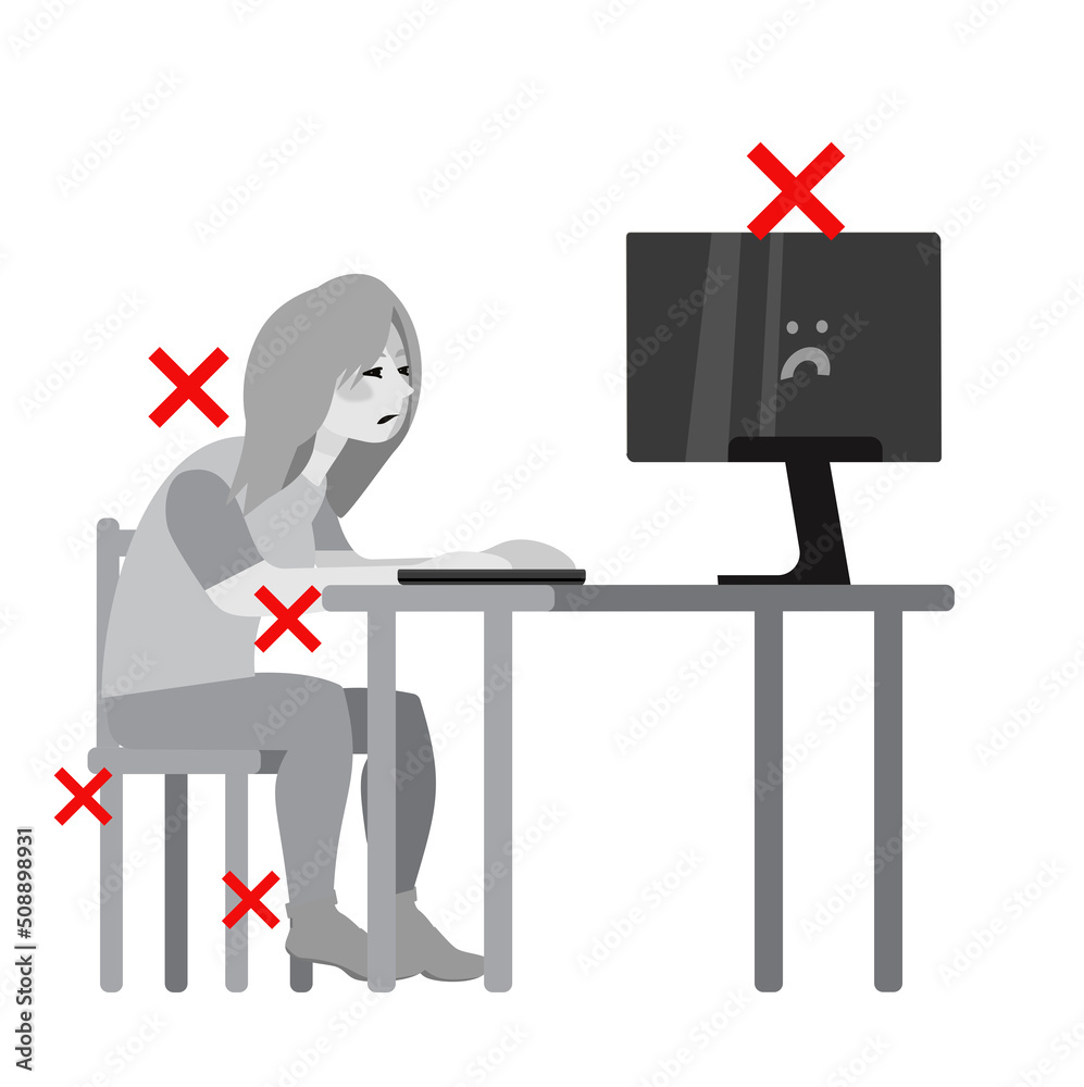 Poor office ergonomics Stock Illustration | Adobe Stock