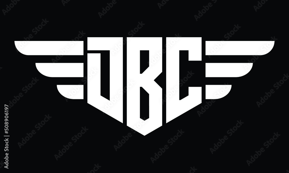 DBC three letter logo, creative wings shape logo design vector template ...