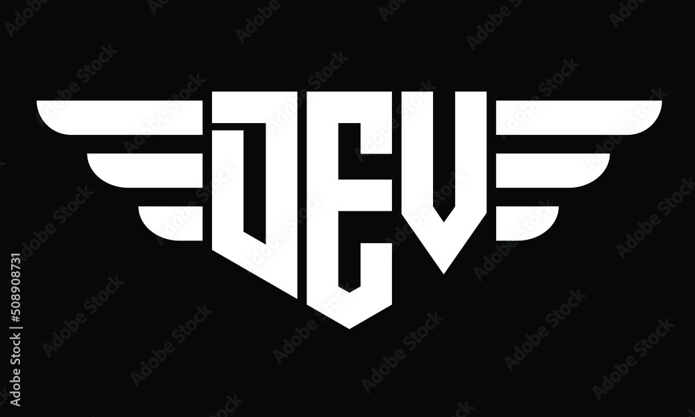 DEV three letter logo, creative wings shape logo design vector template. letter mark, wordmark ...