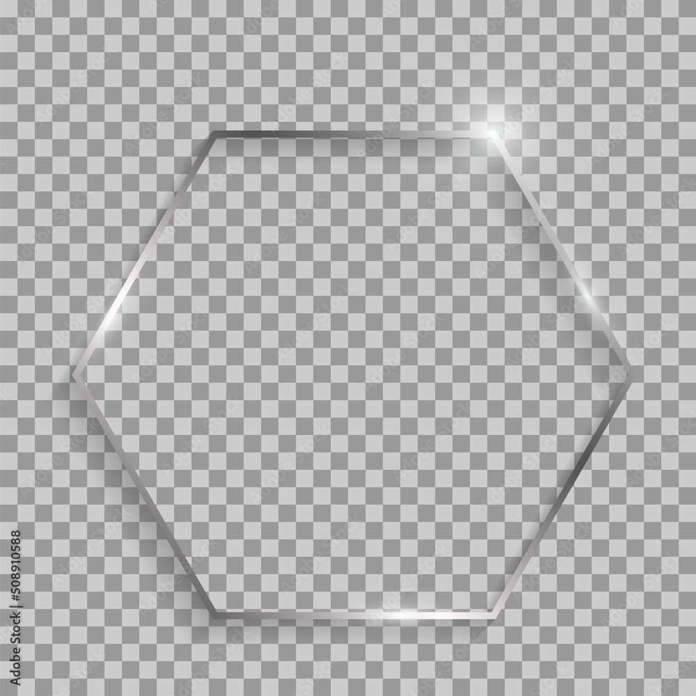Silver hexagon frame with shadows and highlights isolated on a ...