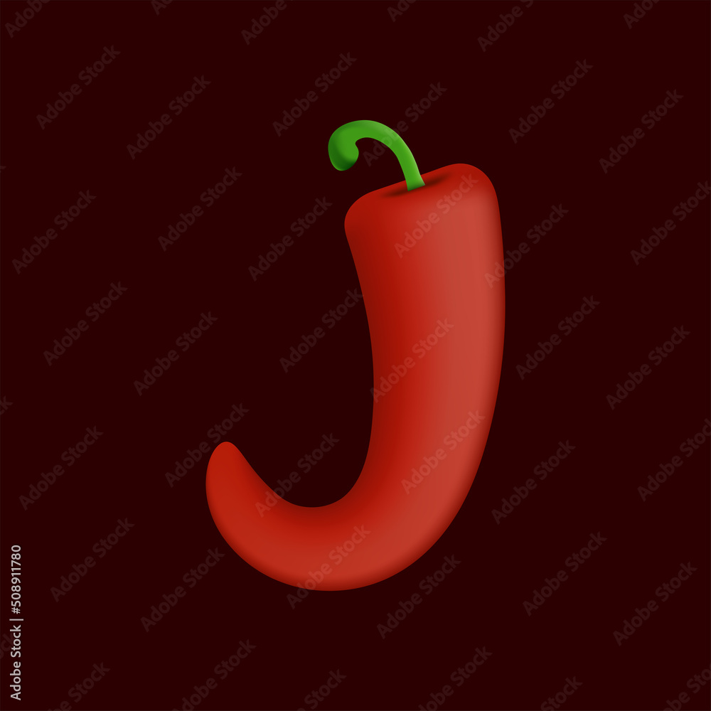 J letter made of red chilli pepper. Isolated vegetable vector organic ...
