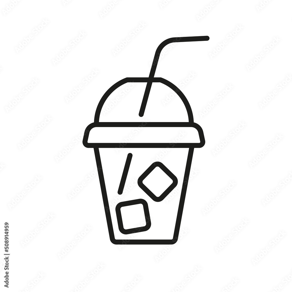 Iced coffee line icon, Cold coffee to go, editable stroke outline icon ...