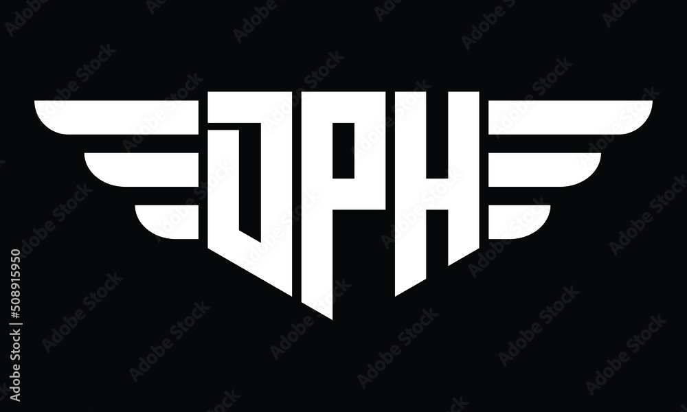 DPH three letter logo, creative wings shape logo design vector template ...