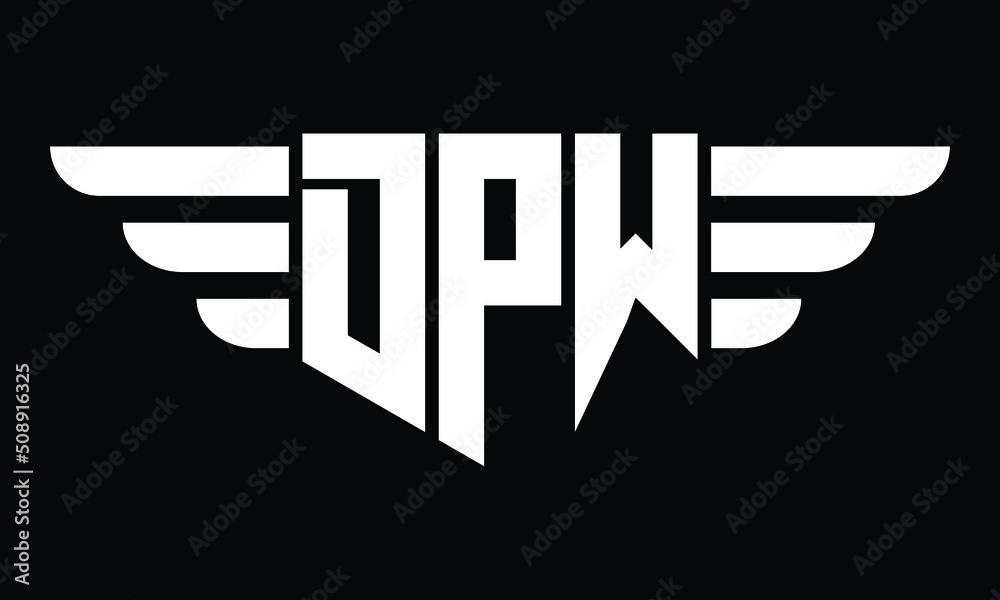 DPW three letter logo, creative wings shape logo design vector template ...
