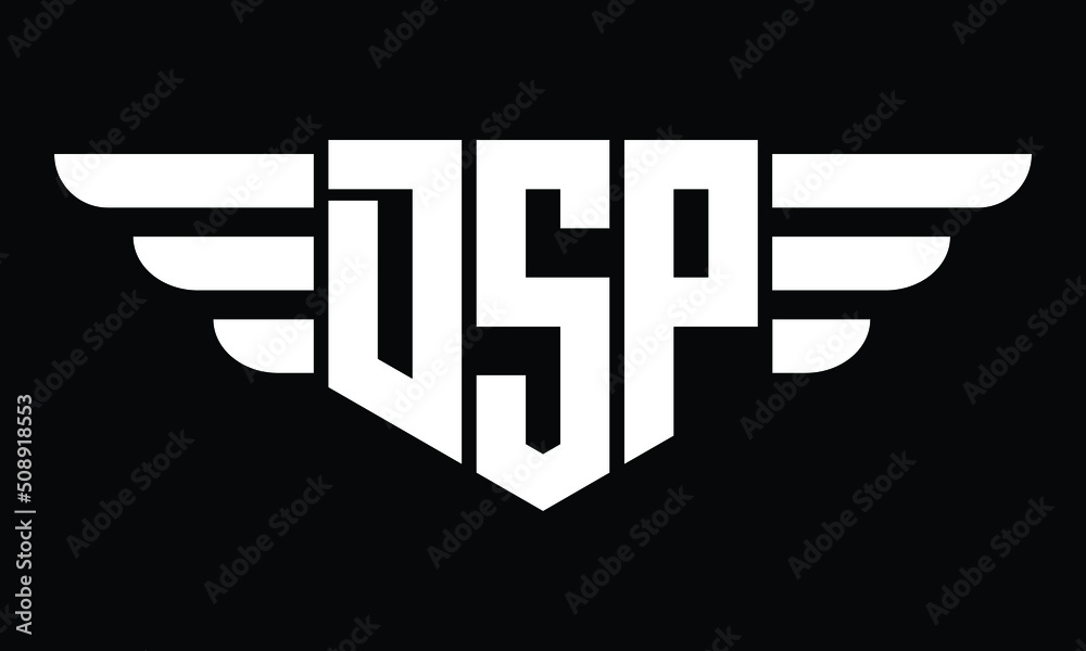 DSP three letter logo, creative wings shape logo design vector template ...