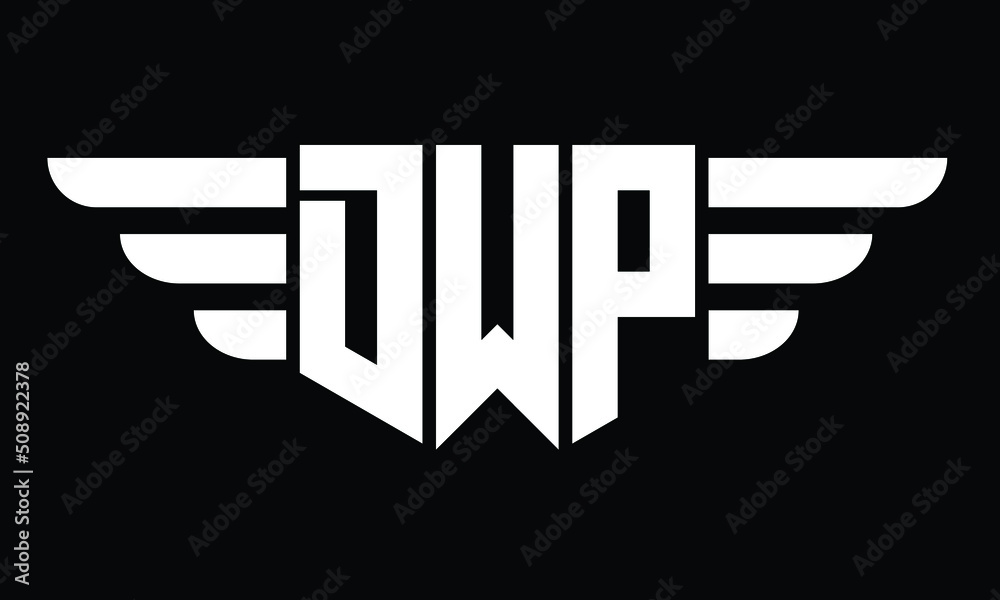 DWP three letter logo, creative wings shape logo design vector template ...