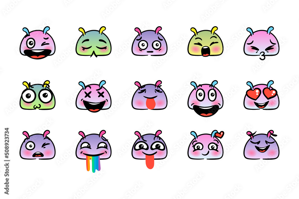 Vetor de Various Cartoon Emoticons Set. Doodle faces, eyes and mouth ...