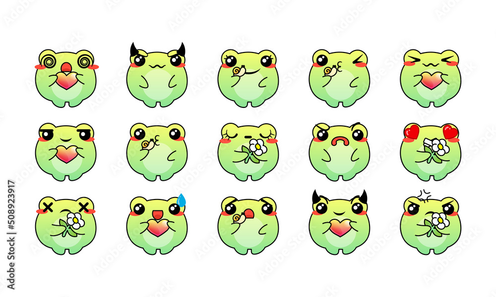 Various Cartoon Toads Set. Doodle faces, eyes and mouth. Caricature ...