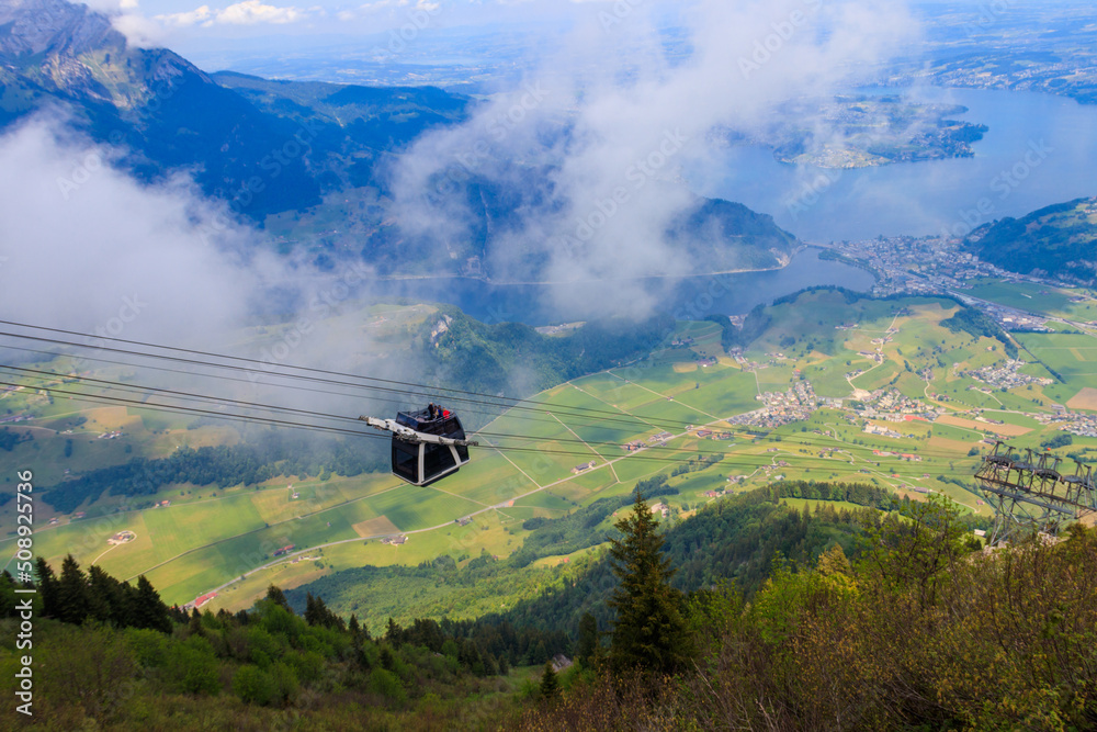 Gondola of Stanserhorn cabrio cable car to Stanserhorn mountain in ...
