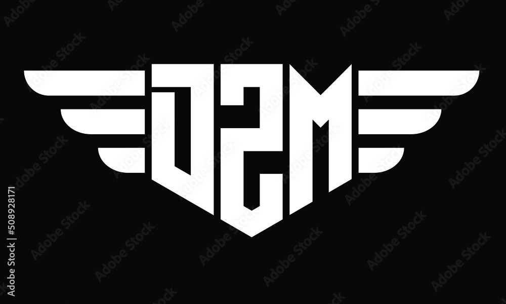 DZM three letter logo, creative wings shape logo design vector template ...
