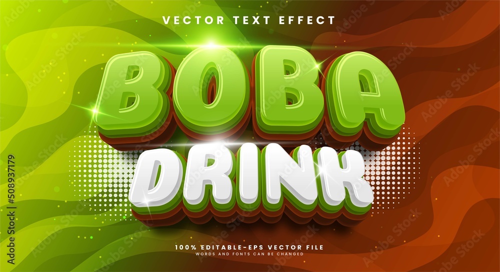 Boba drink 3d editable text effect, suitable for sweet food menu themes ...