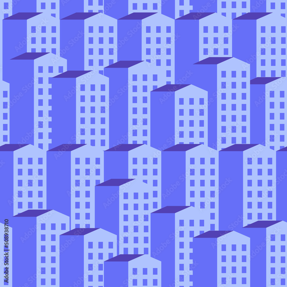 Blue purple apartment houses. Wallpaper. Vector seamless pattern ...