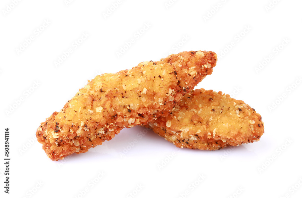 Chicken strips isolated on white background with clipping path Stock ...