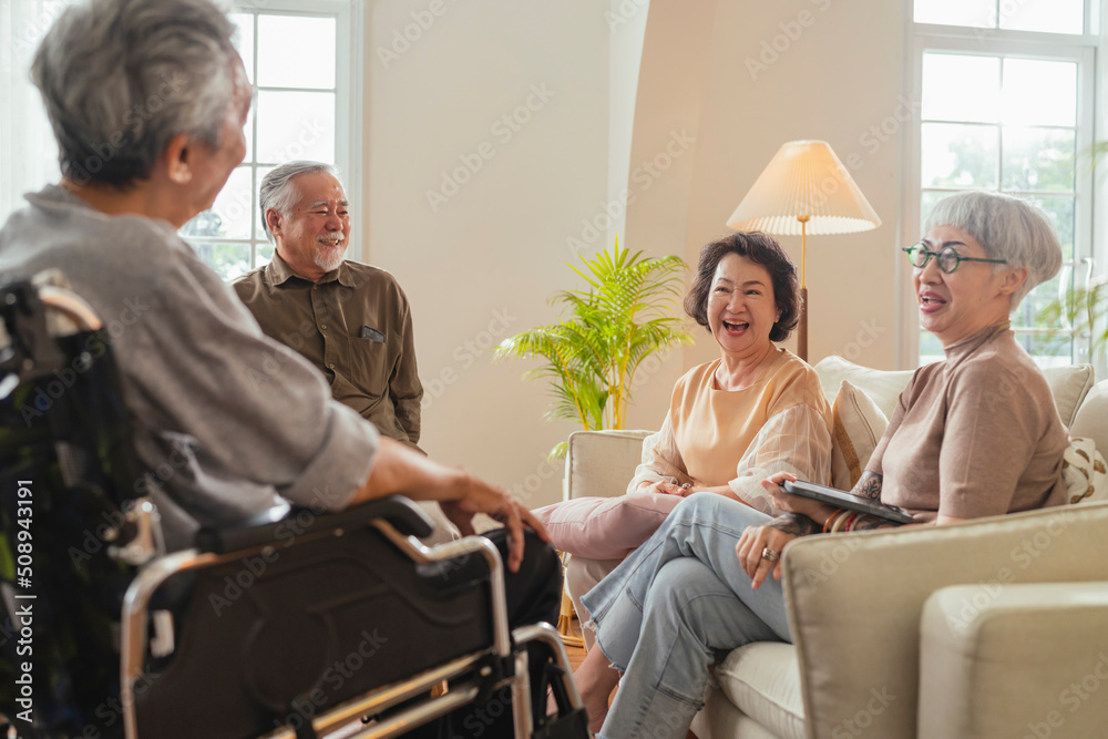 Old Senior Asian Friends Retired People Hapiness Positive Laugh Smile