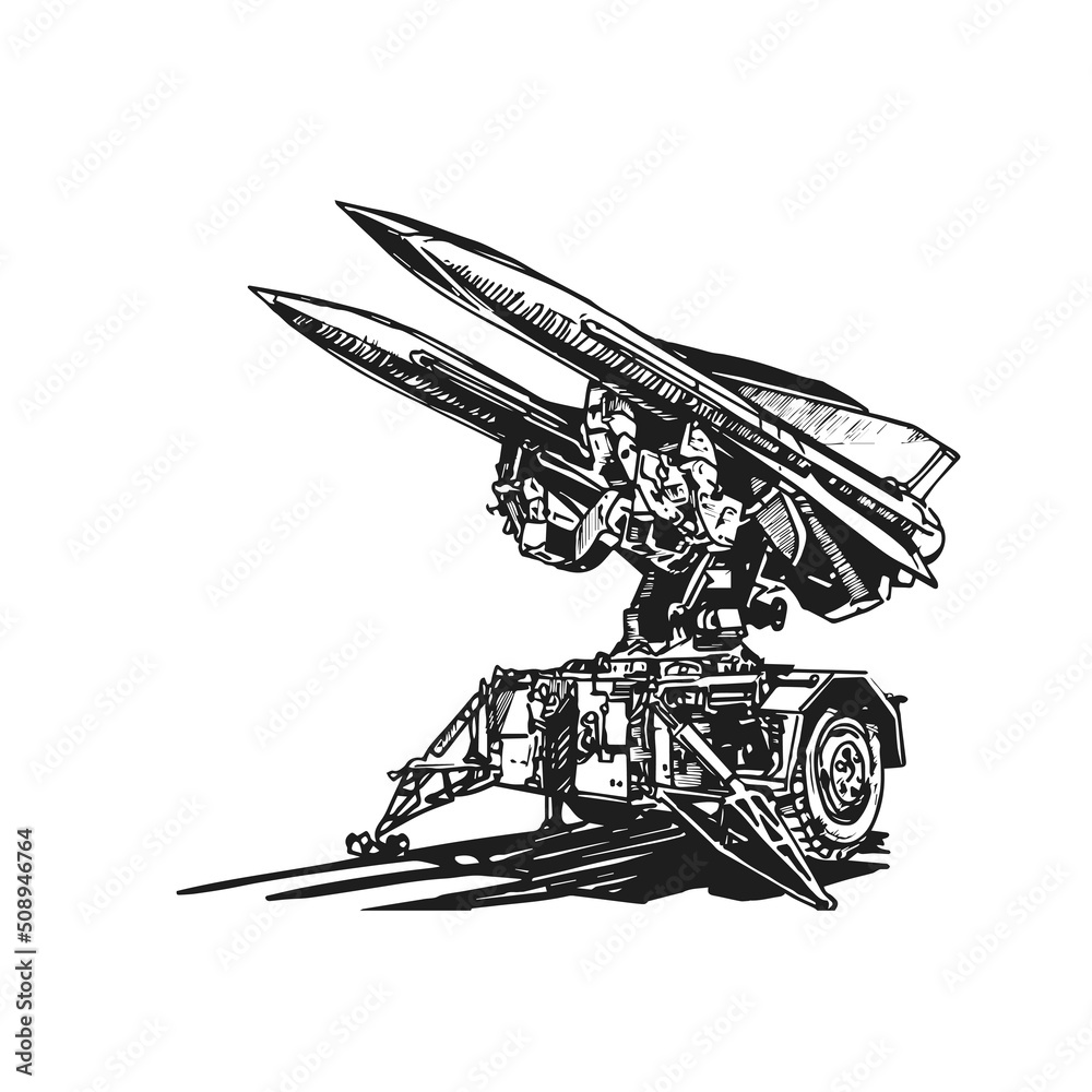 Killing machine, military equipment. Hand drawing German 128 mm anti ...