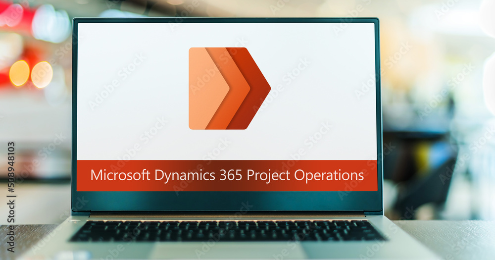 Computer with logo of Microsoft Dynamics 365 Project Operations Stock ...
