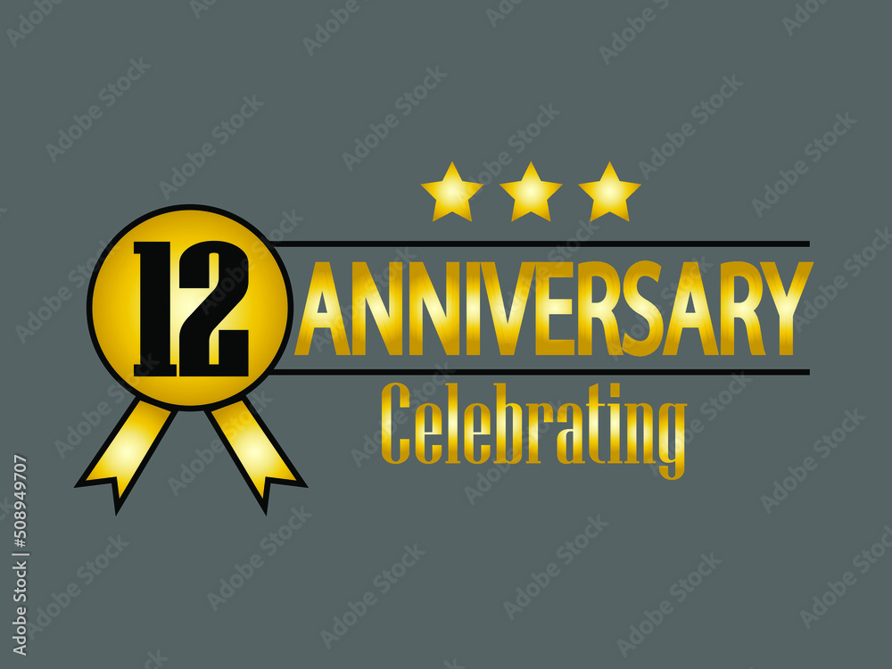 12 years anniversary in gold Emblem. Anniversary icon or label. 12 ...