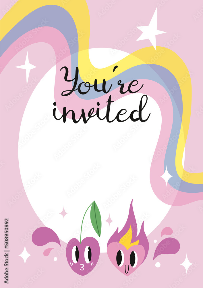 Invitation Card Template - You are invited, with funny comic cute ...