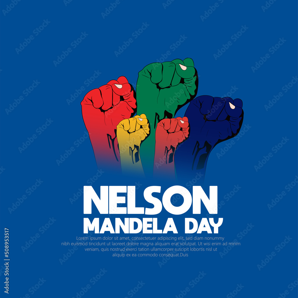 Vetor de Nelson Mandela international day concept art showing strength ...